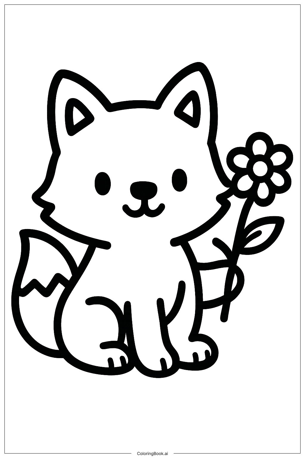 Cute Fox With Flower Coloring Page (Free PDF&PNG Printable)