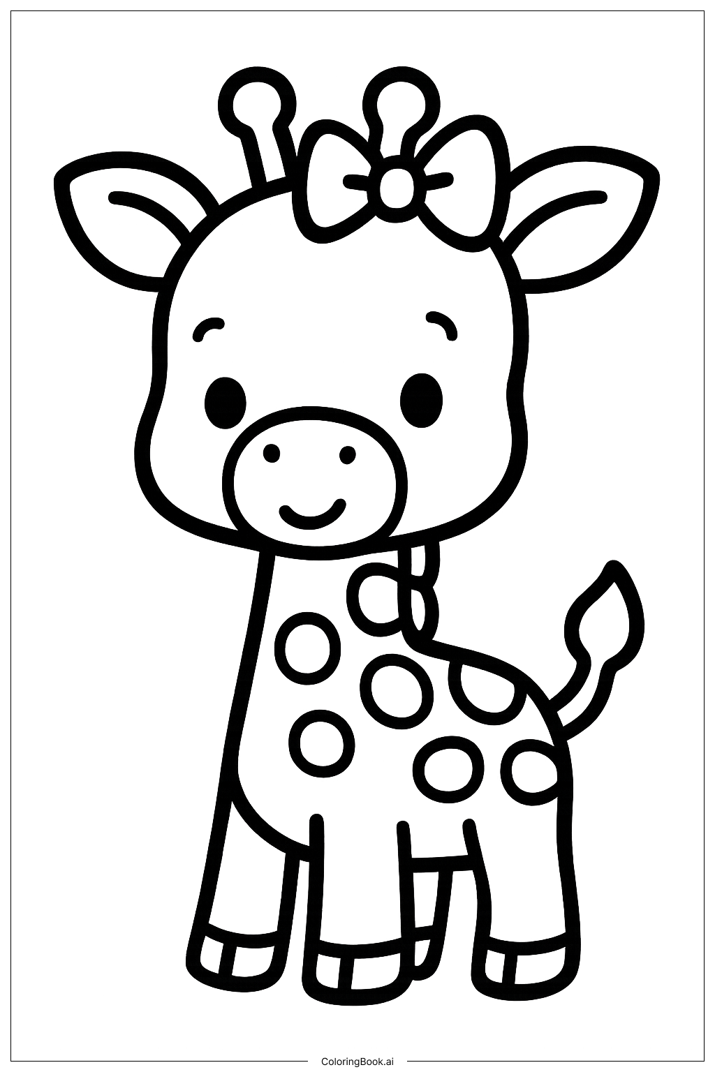 Cute Giraffe With Bow Coloring Page (Free PDF&PNG Printable)