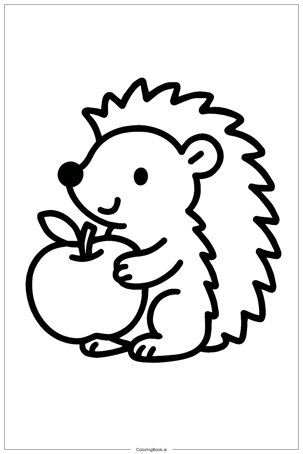 Cute Hedgehog With Apple Coloring Page (Free PDF&PNG Printable)