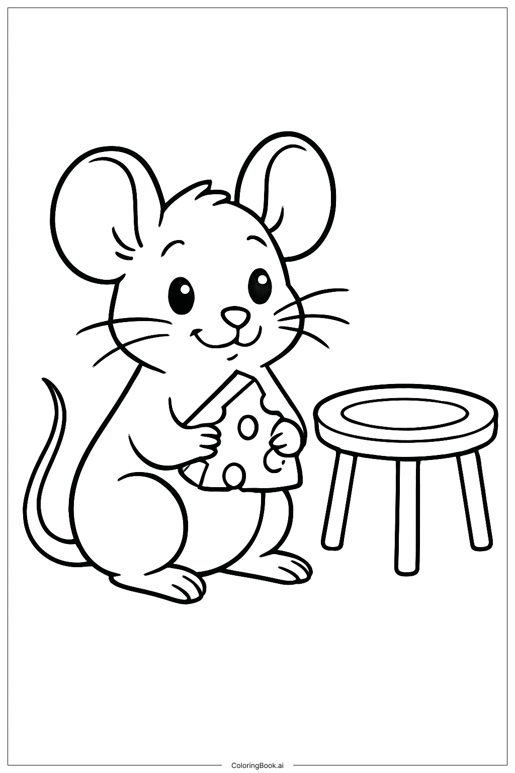 Cute Mouse With Cheese Coloring Page (Free PDF&PNG Printable)