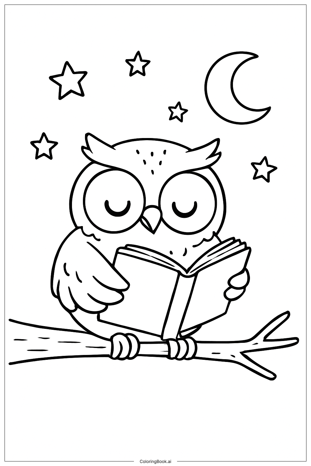 Cute Owl Reading Book Coloring Page (Free PDF&PNG Printable)