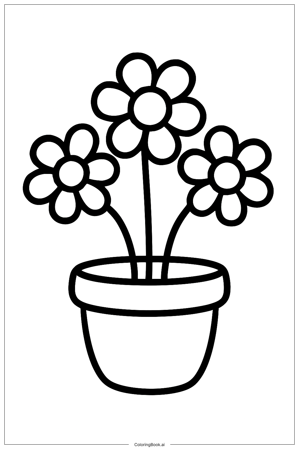 Cute Potted Flowers Coloring Page (Free PDF&PNG Printable)