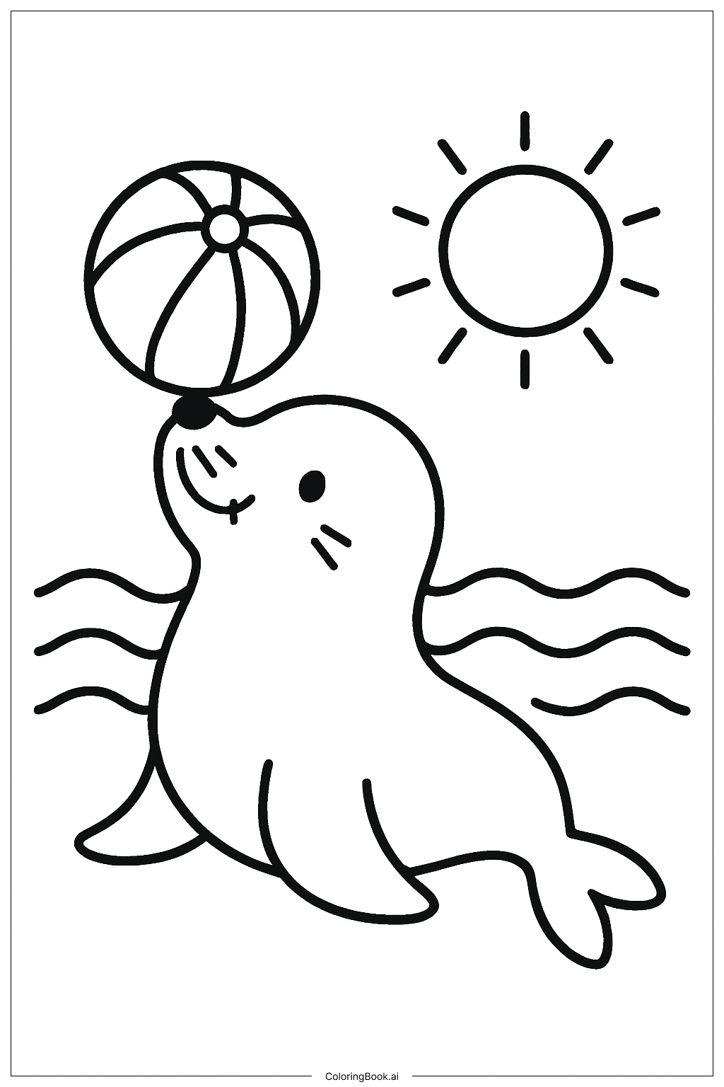 Cute Seal Balancing Ball Coloring Page (Free PDF&PNG Printable)