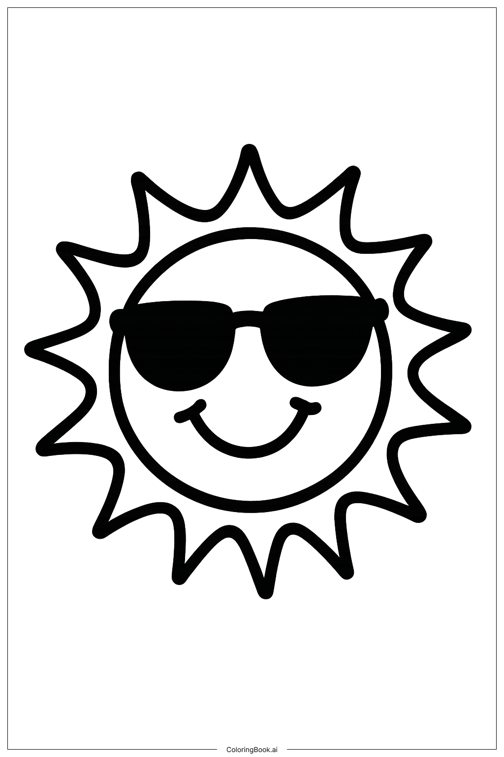 Cute Sun With Sunglasses Coloring Page (Free PDF&PNG Printable)