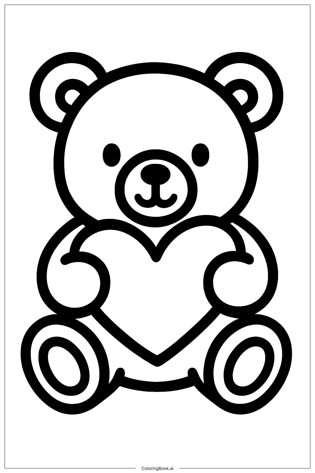 Cute Teddy Bear Heart Coloring Page (Free PDF&PNG Printable)