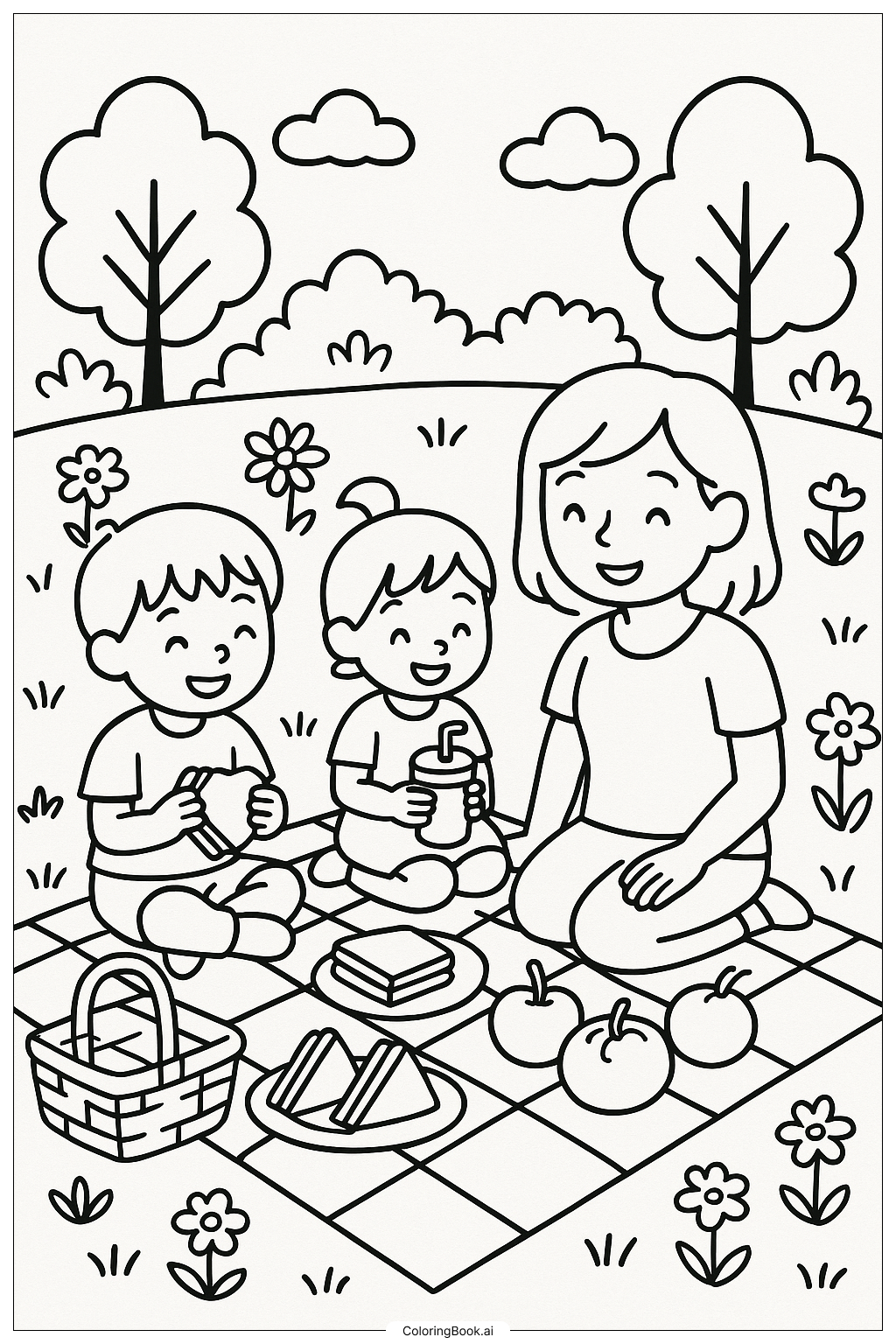 A Picnic In The Summer Garden Coloring Page Free PDF PNG Printable 