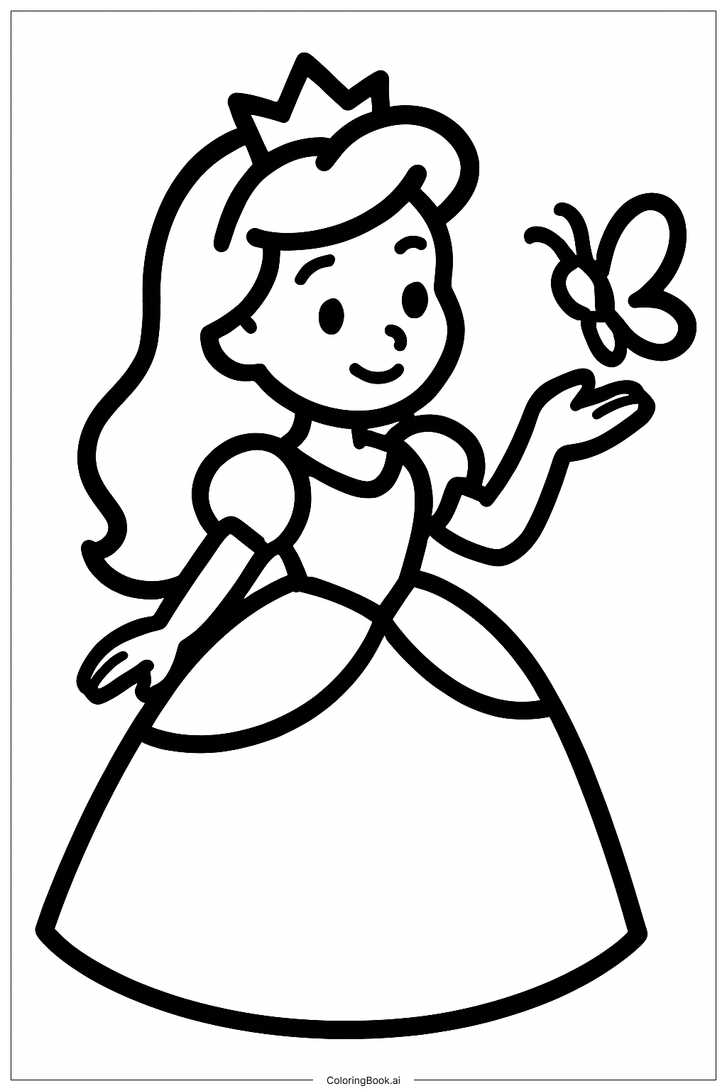 Disney Princess With Butterfly Coloring Page (Free PDF&PNG Printable)