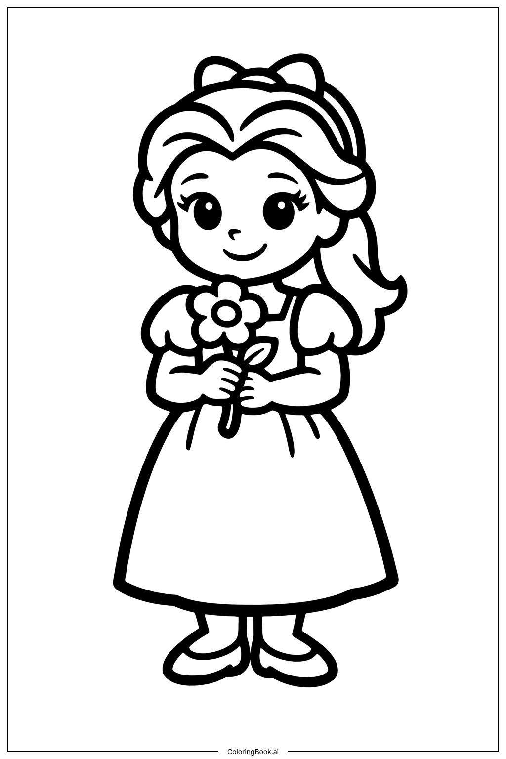Disney Princess With Flower Coloring Page (Free PDF&PNG Printable)