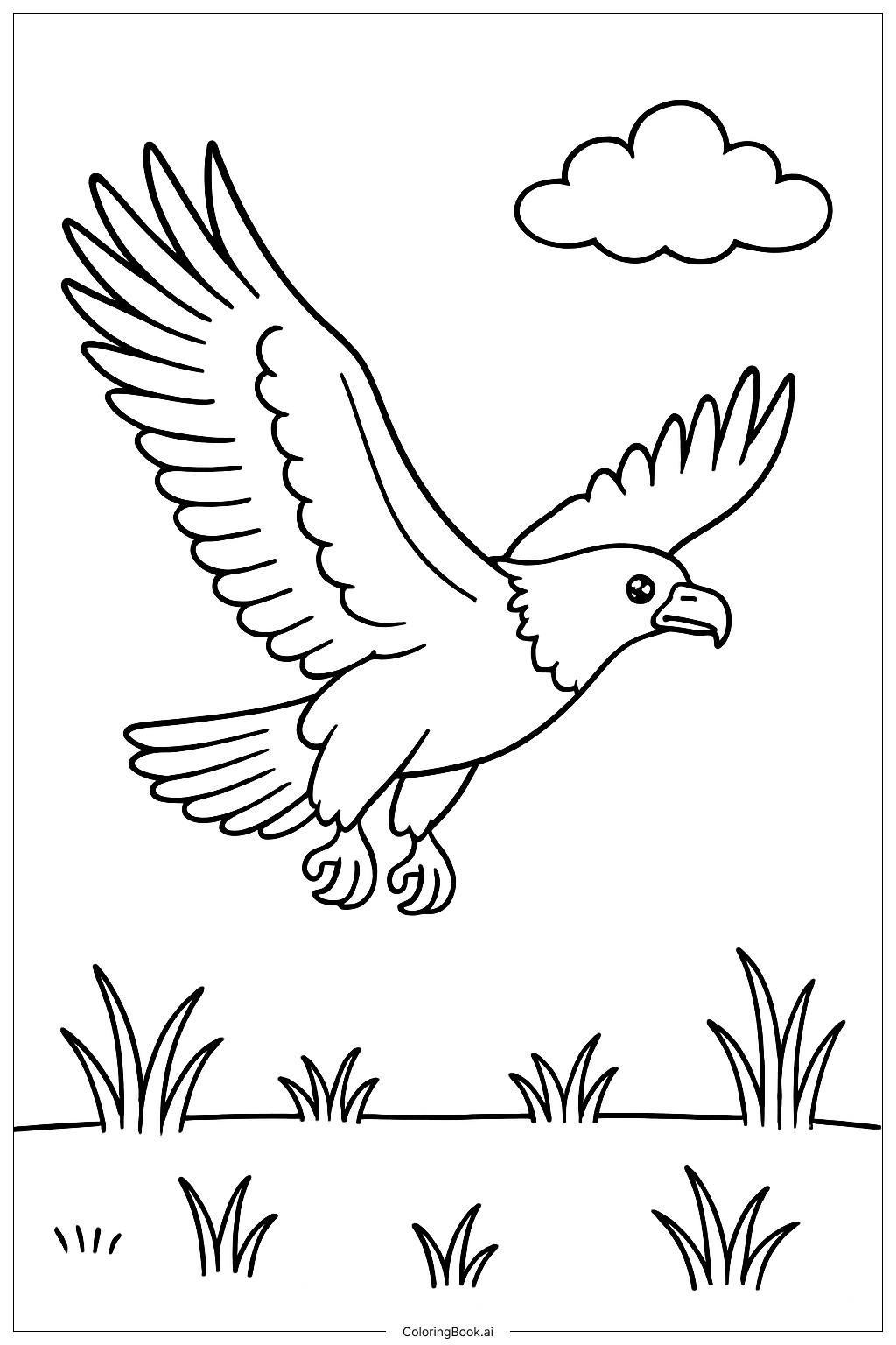 Eagle Over Meadow Coloring Page (Free PDF&PNG Printable)