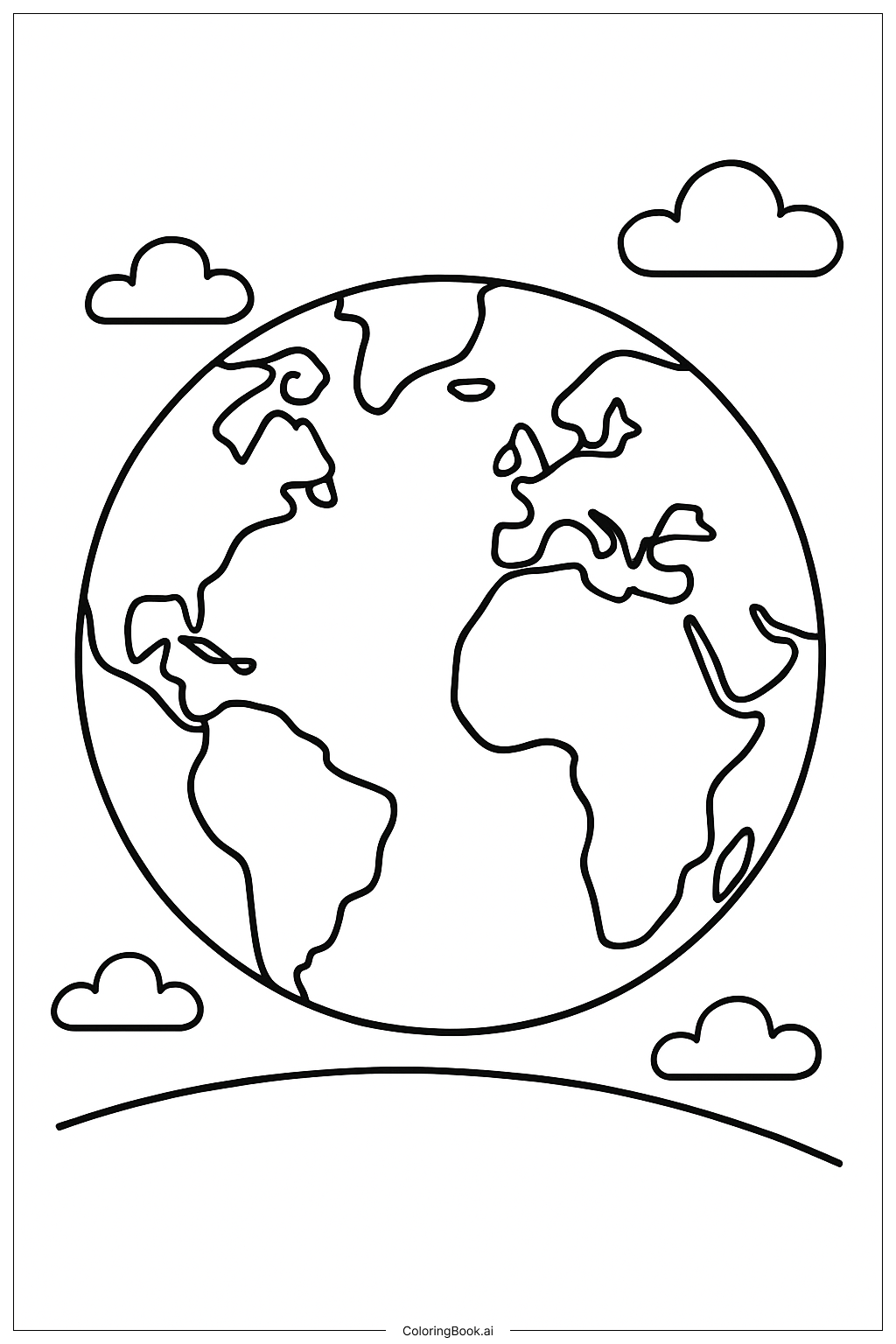 Earth Showing Continents Map Coloring Page (Free PDF&PNG Printable)