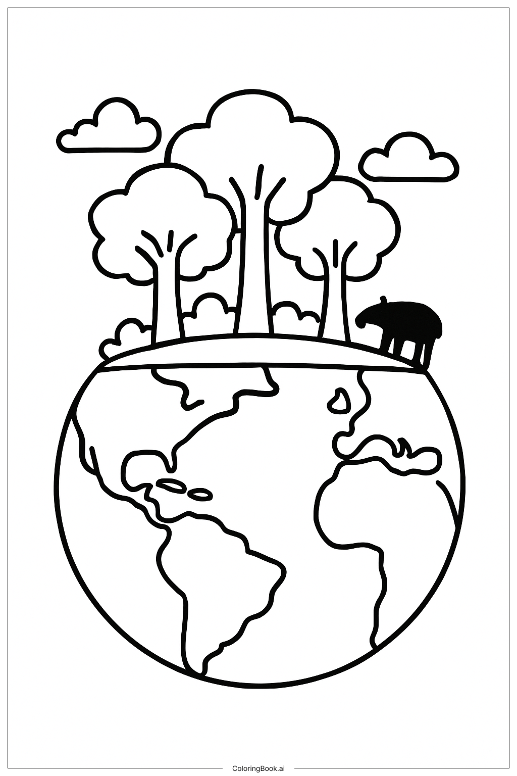 Earth with Friendly Animals Coloring Page (Free PDF&PNG Printable)