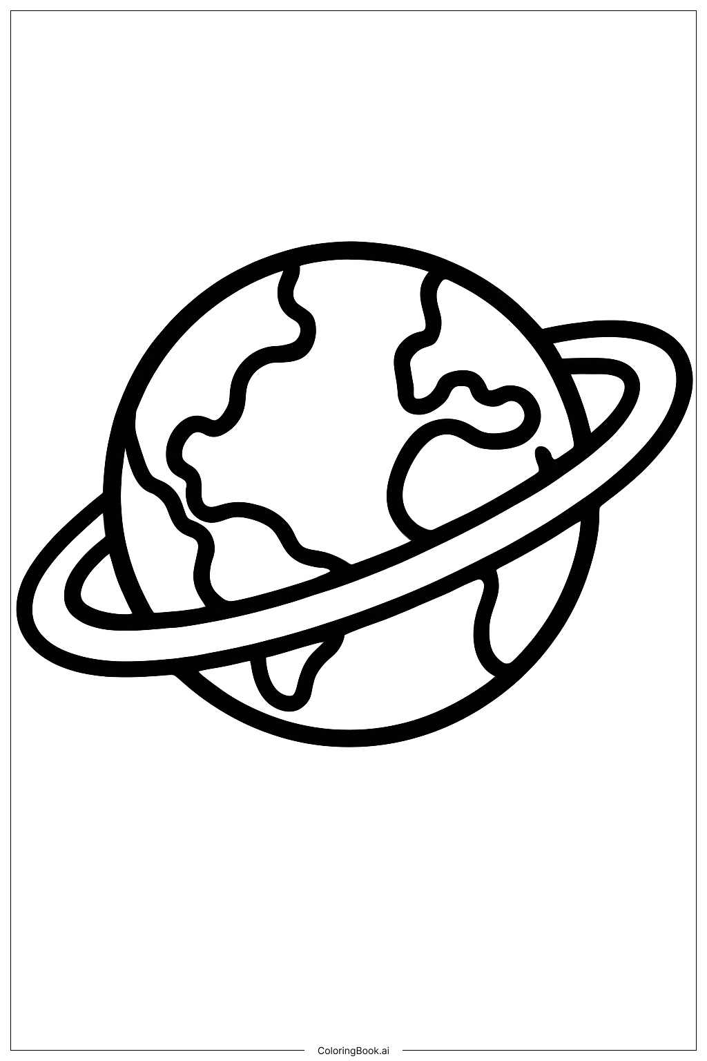 Earth with Simple Rings Coloring Page (Free PDF&PNG Printable)