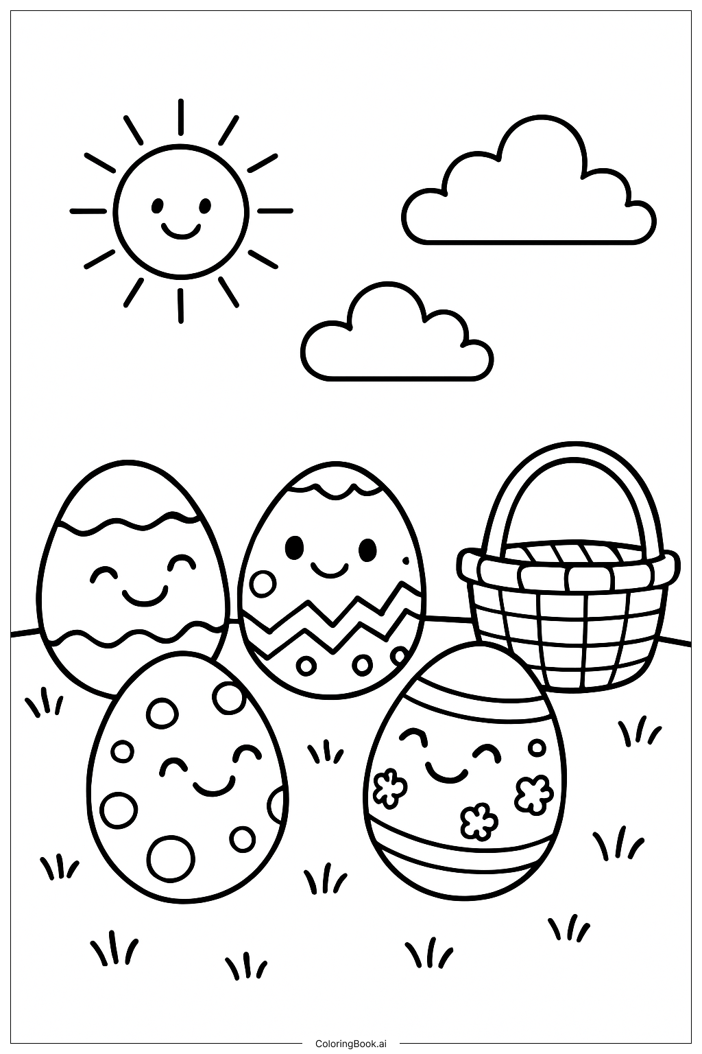 Easter Egg Garden Scene Coloring Page (Free PDF&PNG Printable)