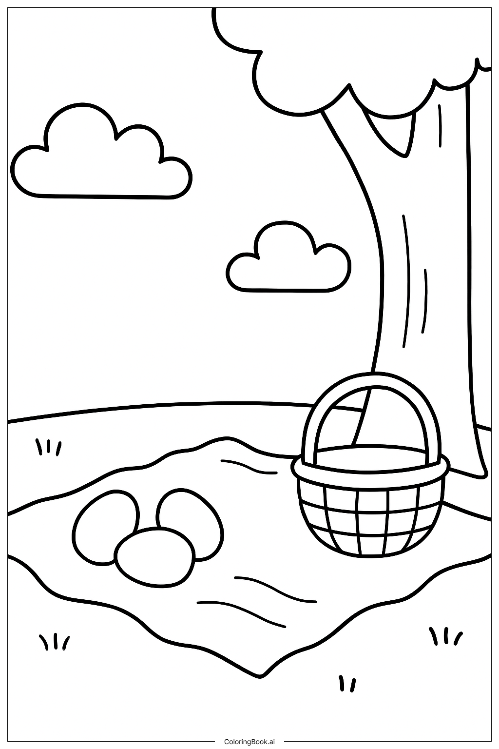 Easter Egg Picnic Scene Coloring Page (Free PDF&PNG Printable)