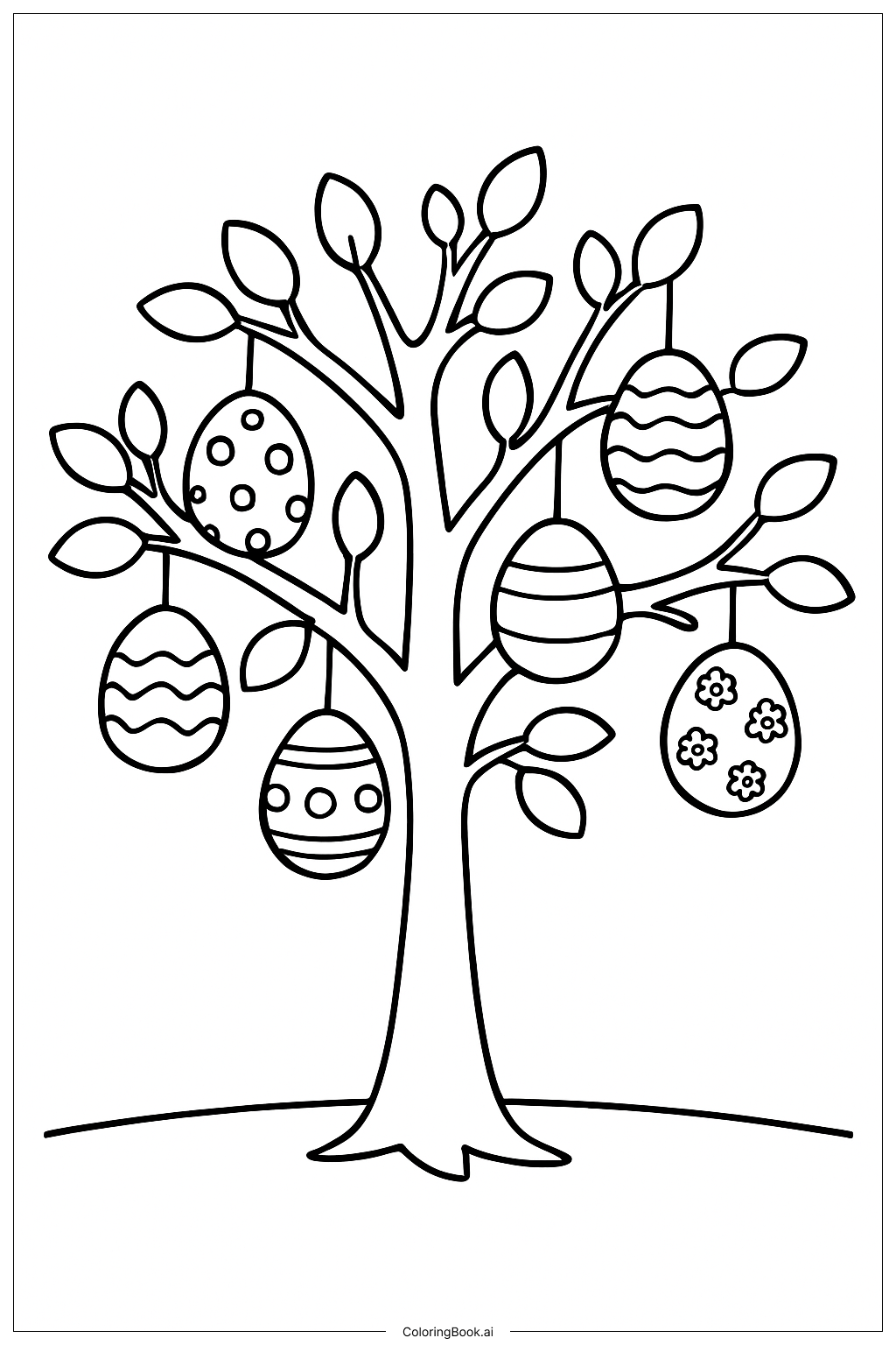 Easter Egg Tree Coloring Page (Free PDF&PNG Printable)