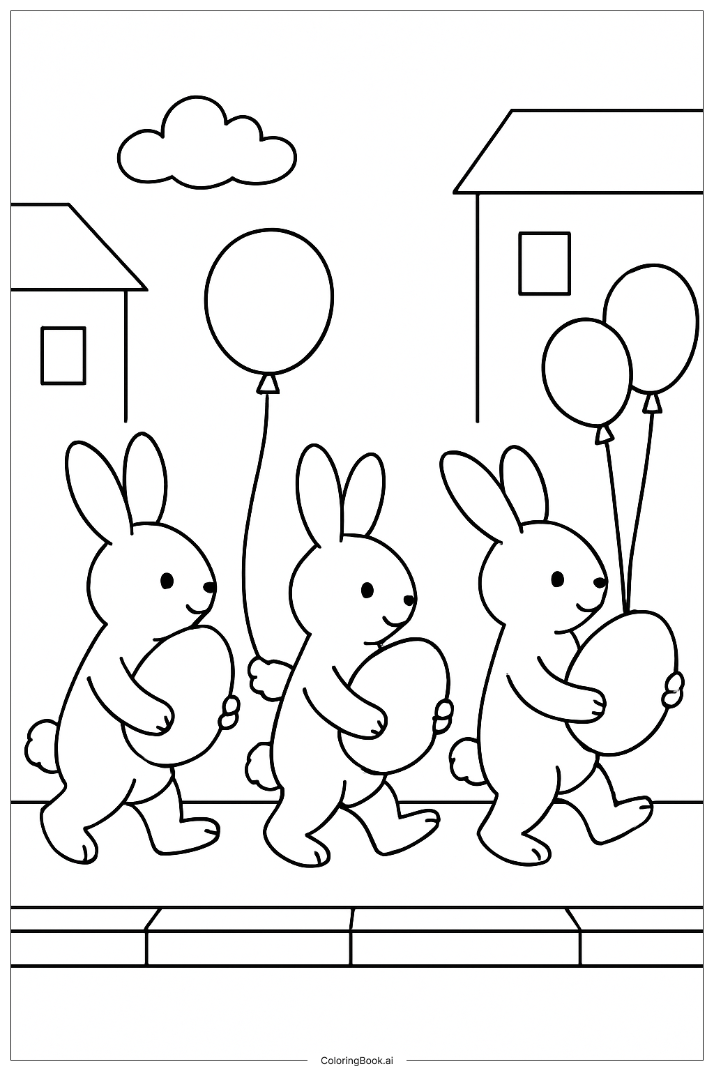 Easter Parade With Bunny Coloring Page (Free PDF&PNG Printable)