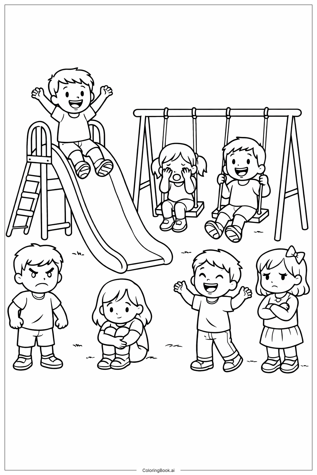 Emotions Playground Friends Coloring Page (Free PDF&PNG Printable)
