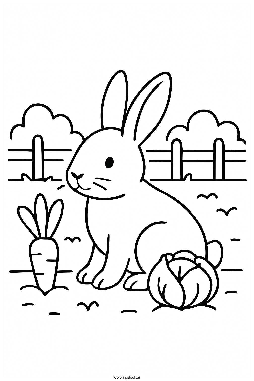 Farm Animal Rabbit In Garden Coloring Page (Free PDF&PNG Printable)