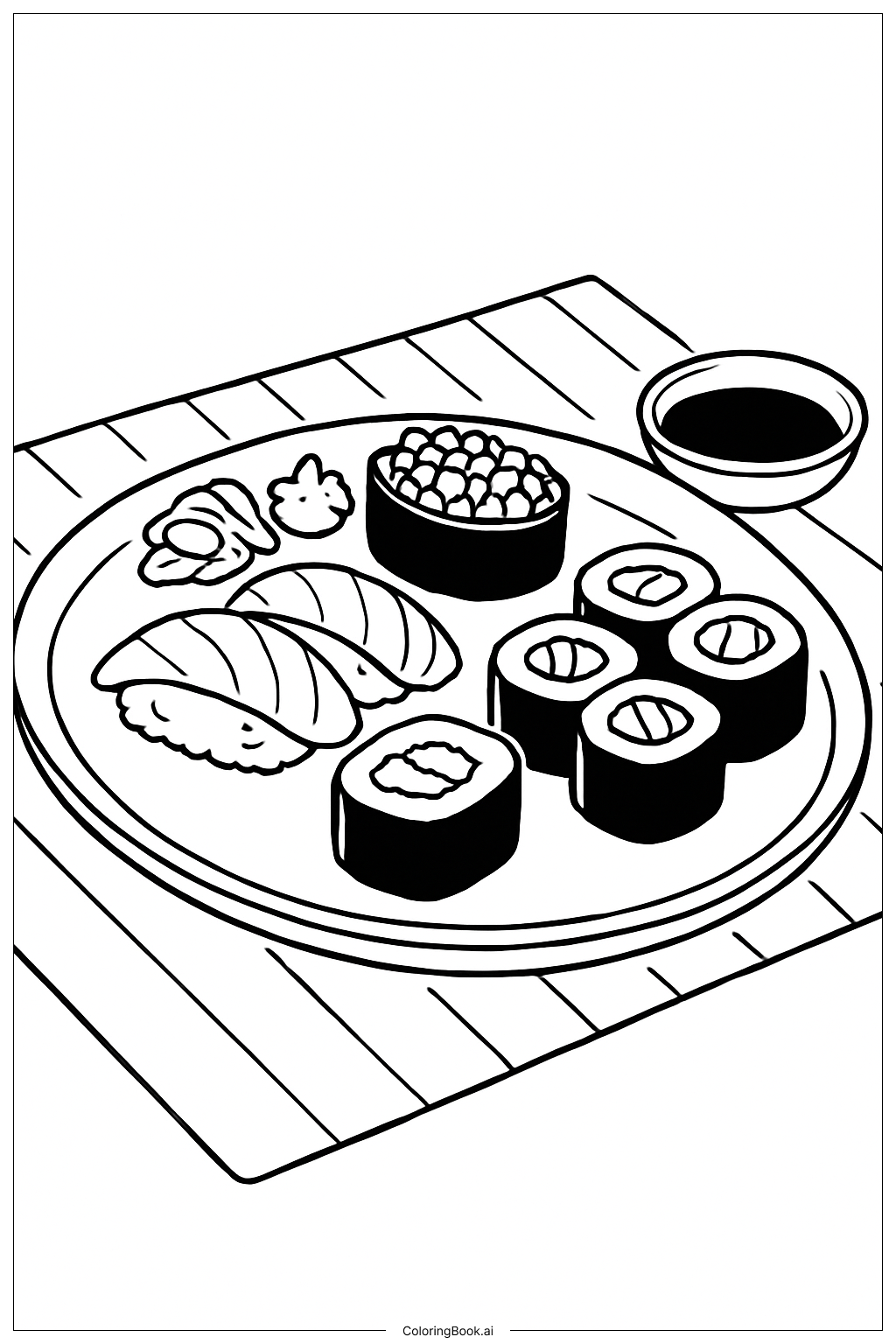Food Sushi Plate Coloring Page (Free PDF&PNG Printable)