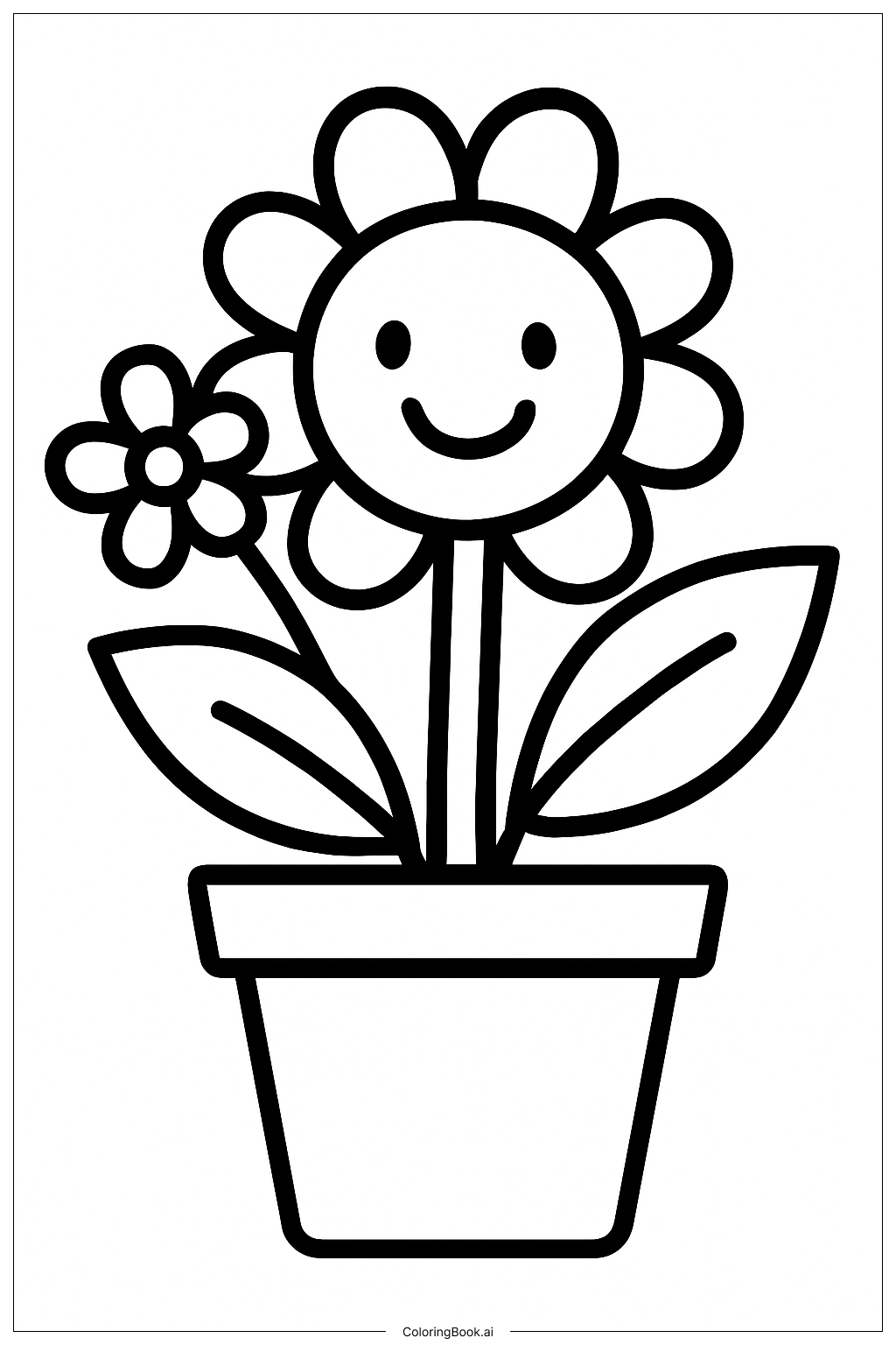 Friendly Flower Pot Coloring Page (Free PDF&PNG Printable)