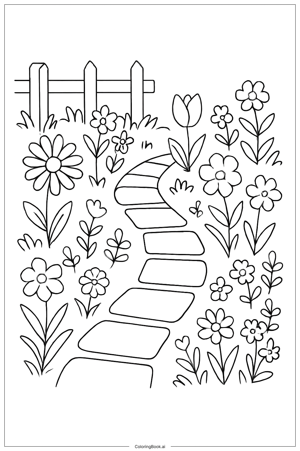 Page de coloriage Chemin de Jardin avec Fleurs (PDF & PNG imprimables ...
