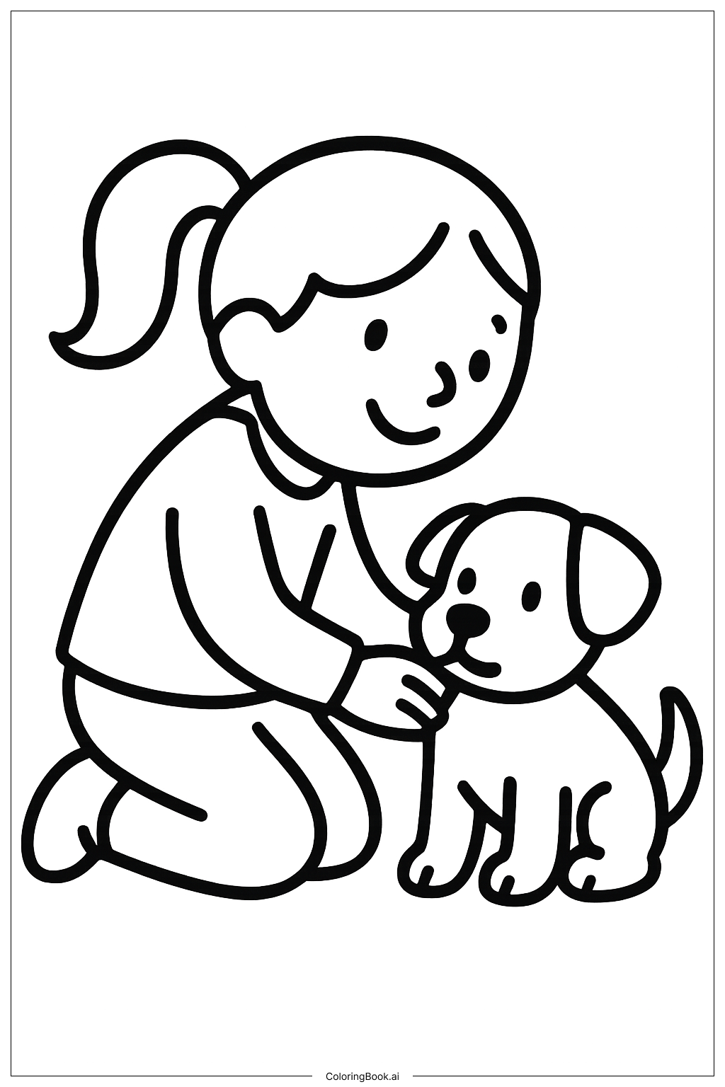 Girl And Dog Coloring Page (Free PDF&PNG Printable)