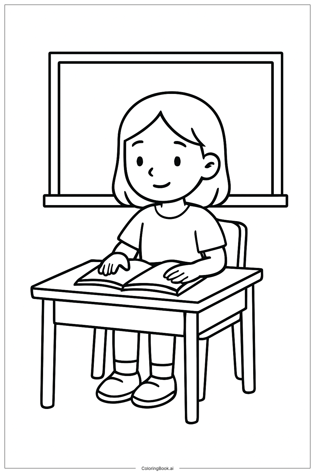 Girl At School Coloring Page (Free PDF&PNG Printable)