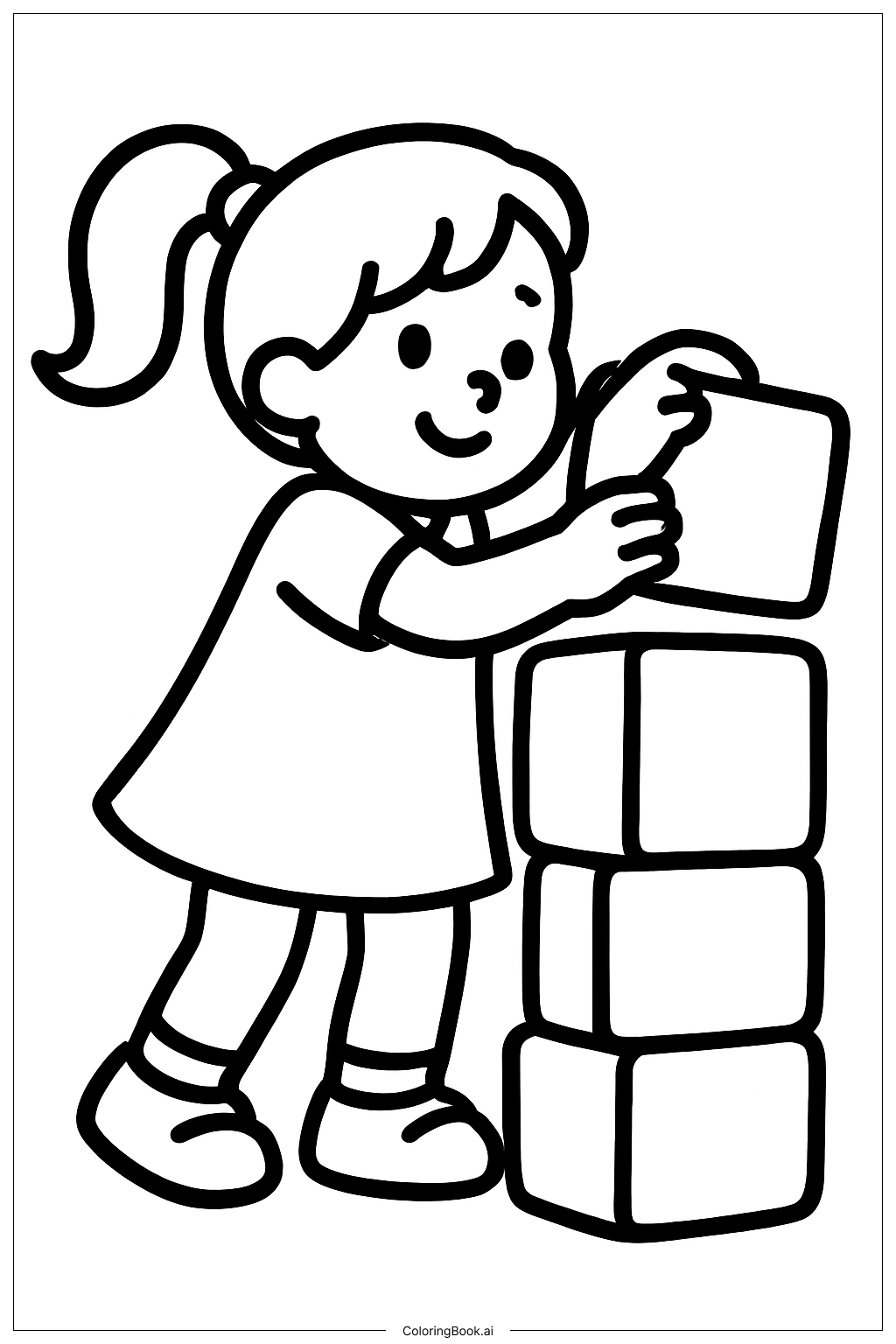 Girl Building Blocks Coloring Page (Free PDF&PNG Printable)