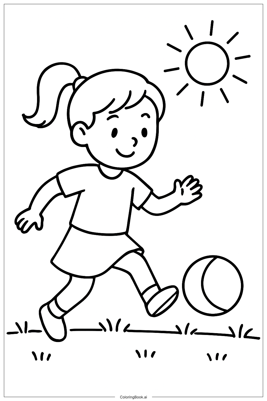 Girl Playing Ball Coloring Page (Free PDF&PNG Printable)