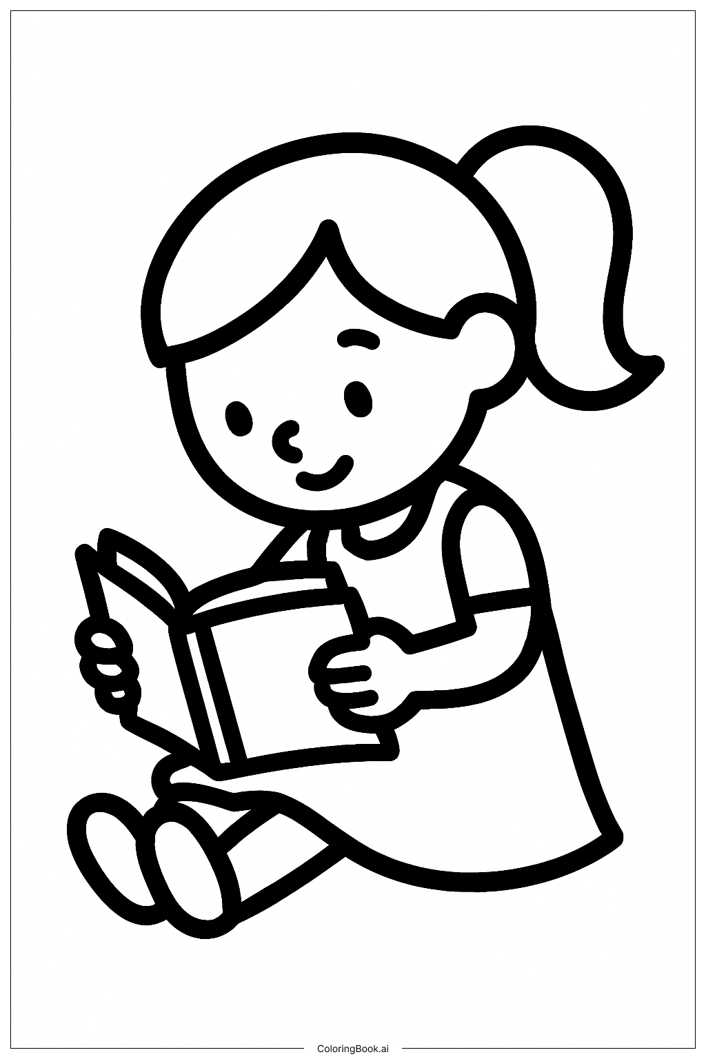 Girl With Book Coloring Page (Free PDF&PNG Printable)
