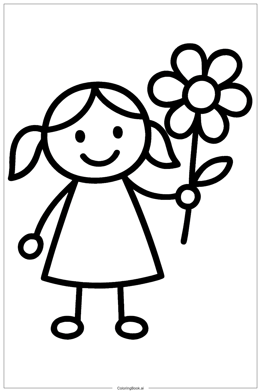 Girl With Flower Coloring Page (Free PDF&PNG Printable)