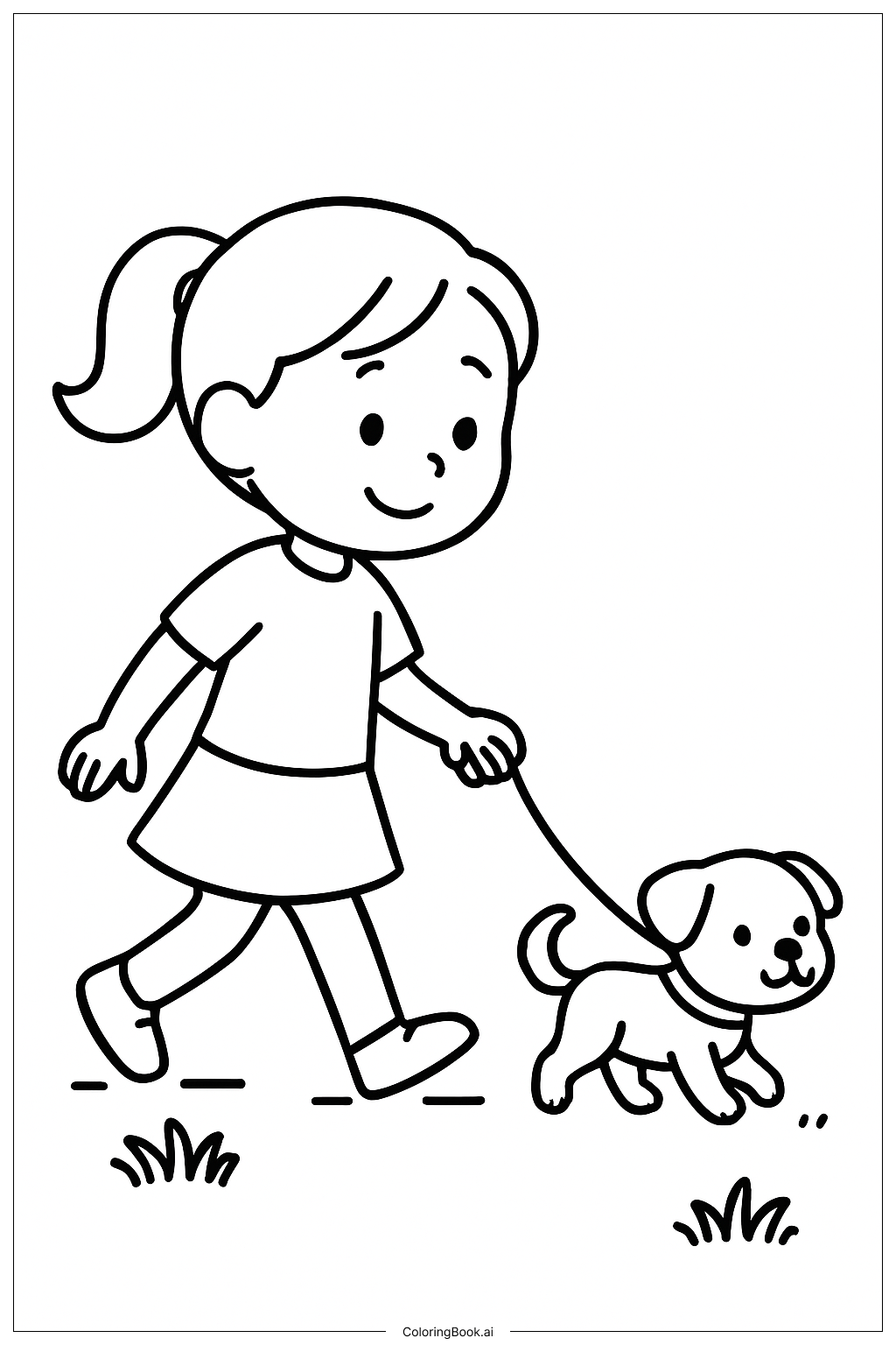 Girl With Puppy Coloring Page (Free PDF&PNG Printable)
