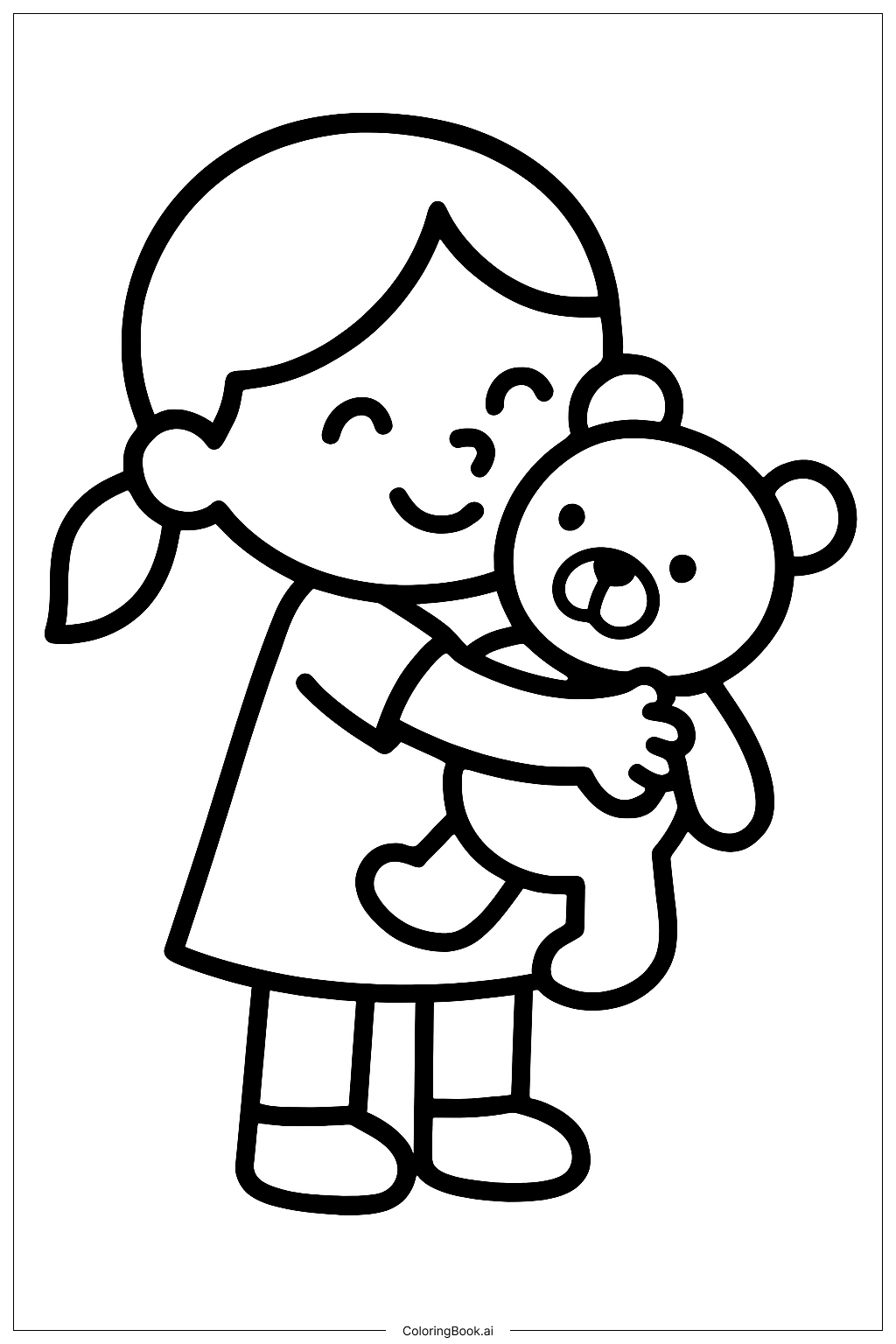 Girl With Teddy Coloring Page (Free PDF&PNG Printable)
