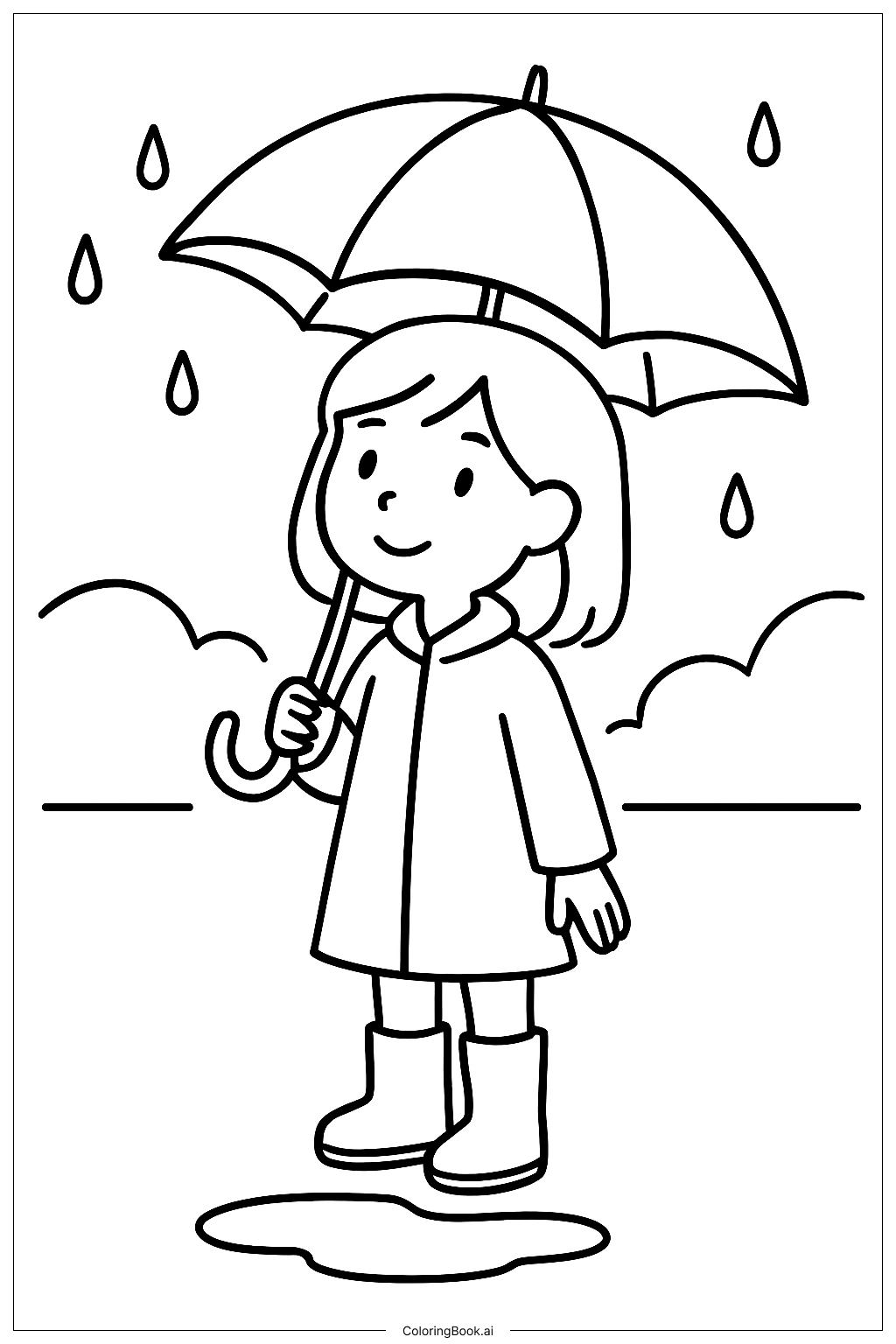 Page de coloriage Fille avec parapluie (PDF & PNG imprimables gratuitement)
