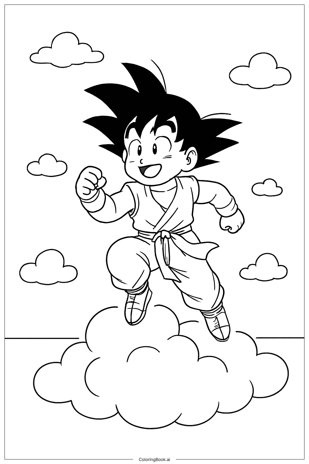 Goku Flying Over Clouds Coloring Page (Free PDF&PNG Printable)