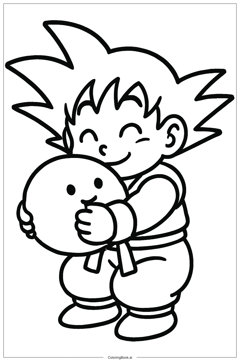Goku Hugging Plush Coloring Page (Free PDF&PNG Printable)