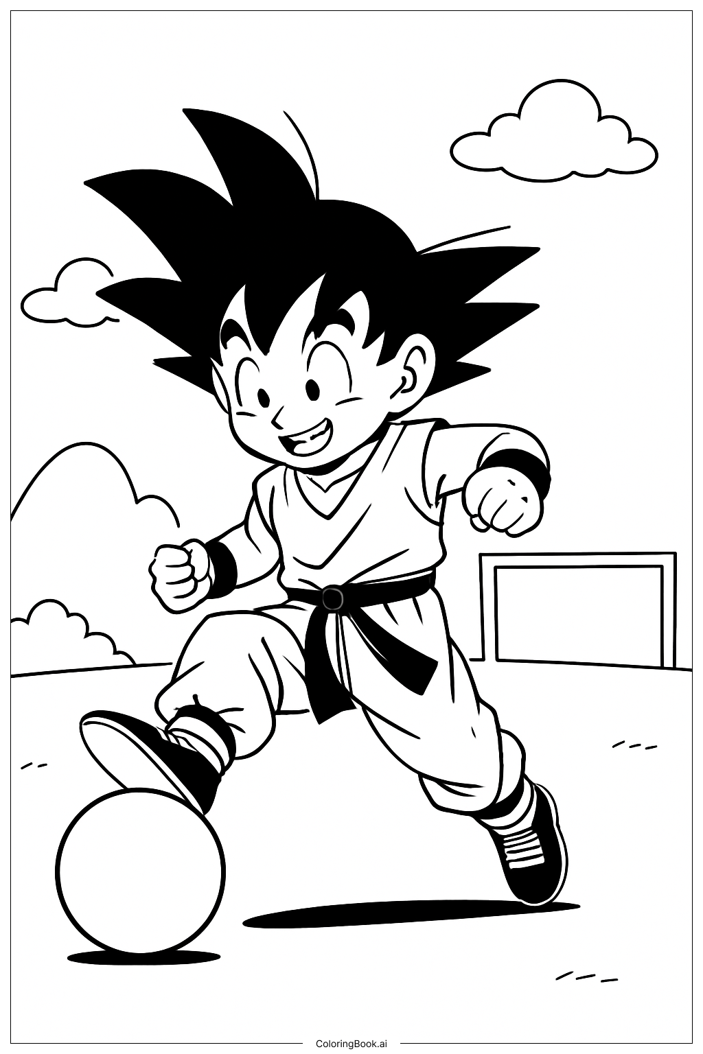 Goku Playing With Ball Coloring Page (Free PDF&PNG Printable)