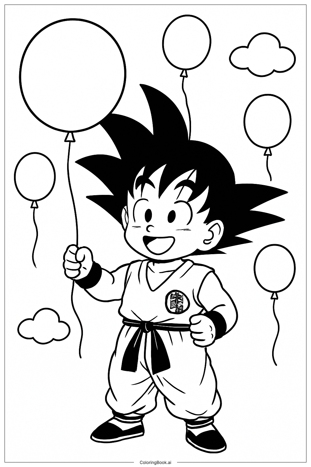 Goku With Balloon Coloring Page (Free PDF&PNG Printable)