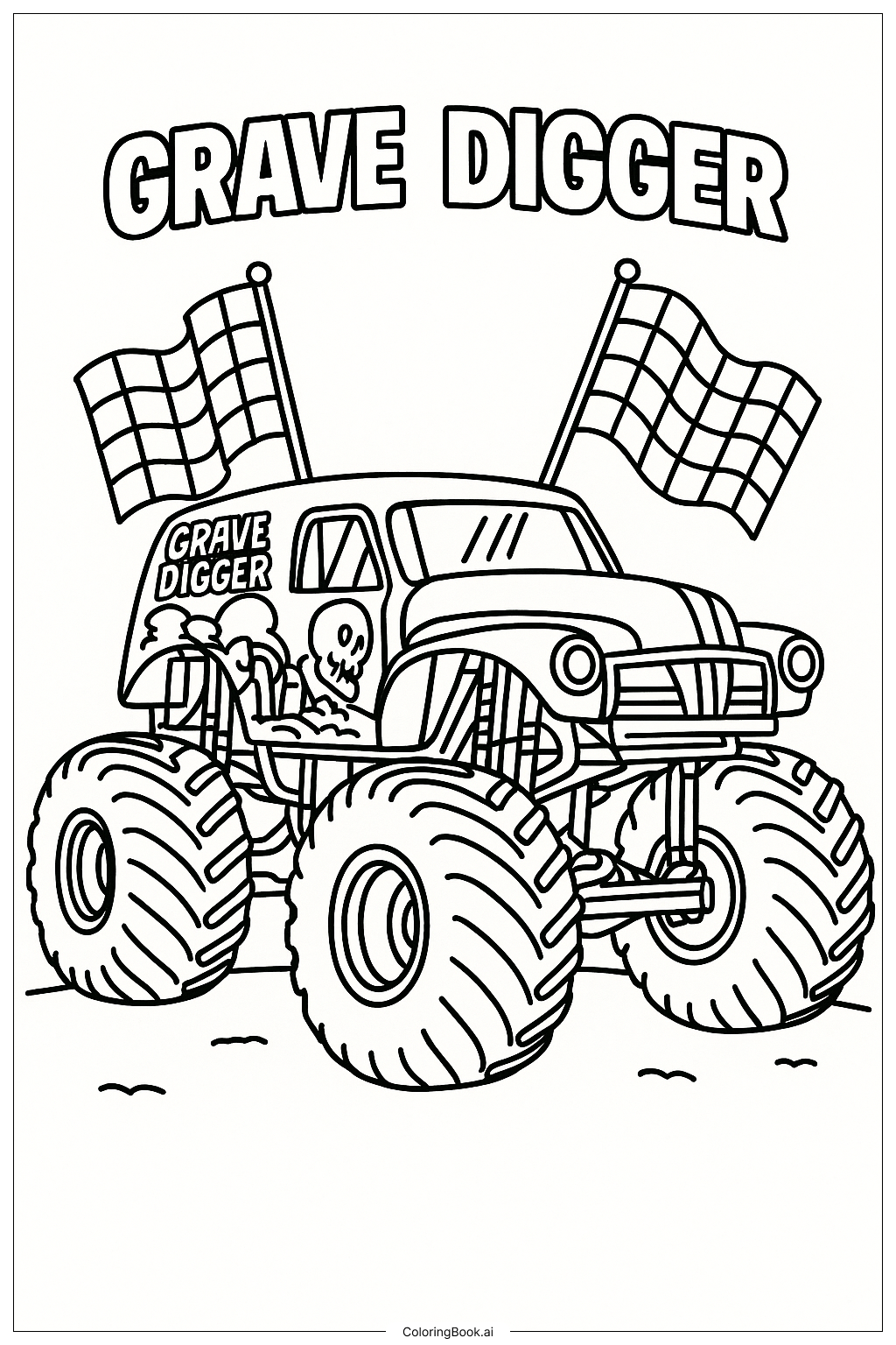 Grave Digger With Flags Coloring Page (Free PDF&PNG Printable)