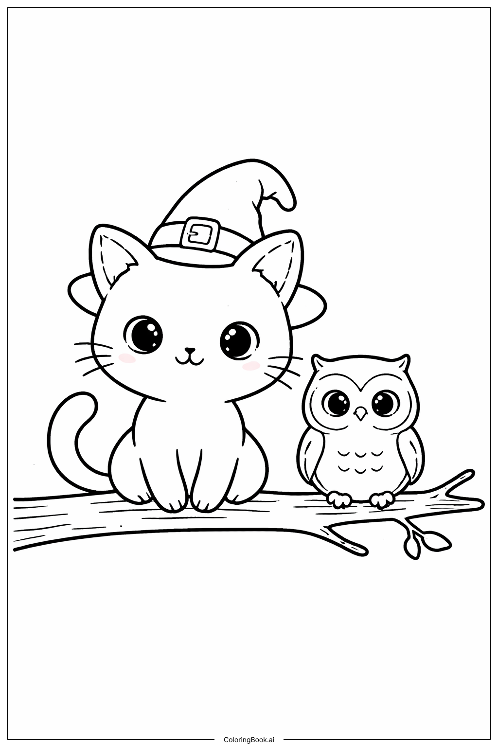 Halloween Cat And Owl Coloring Page (Free PDF&PNG Printable)