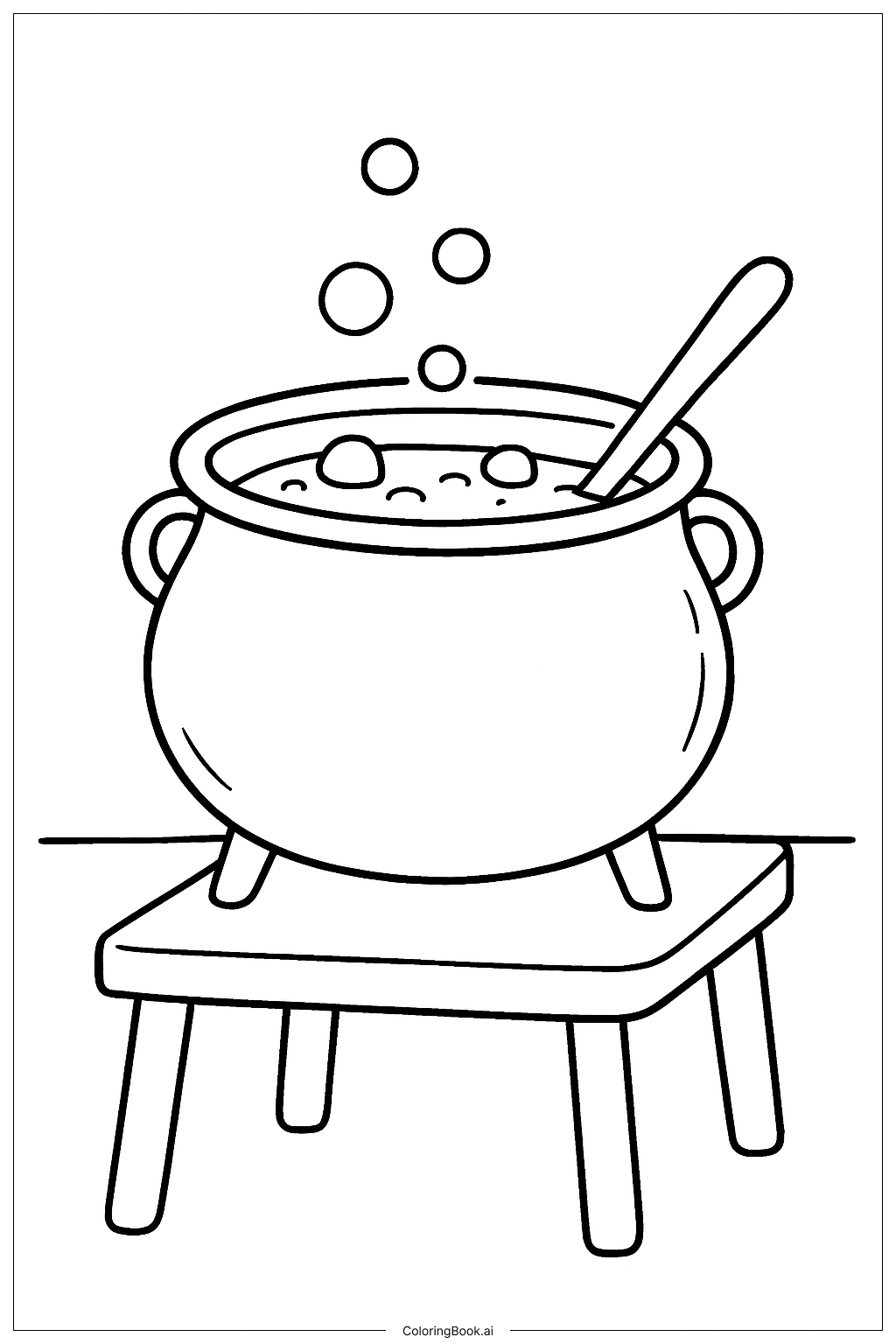 Halloween Cauldron With Bubbles Coloring Page (Free PDF&PNG Printable)