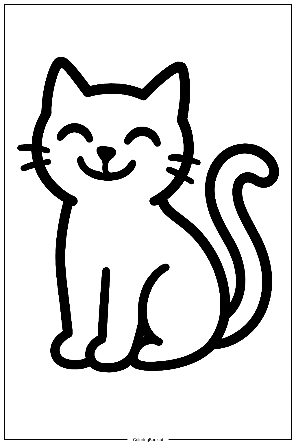 Halloween Happy Black Cat Coloring Page (Free PDF&PNG Printable)