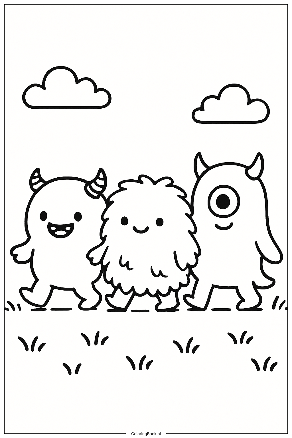 Halloween Little Monsters Parade Coloring Page (Free PDF&PNG Printable)