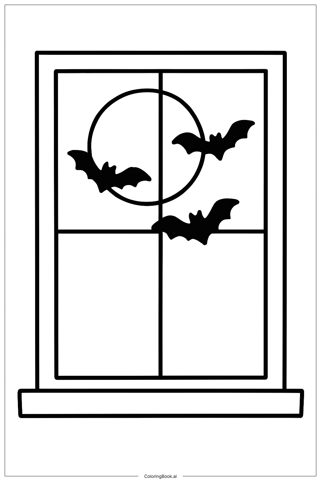 Halloween Window Full Moon Scene Coloring Page (Free PDF&PNG Printable)