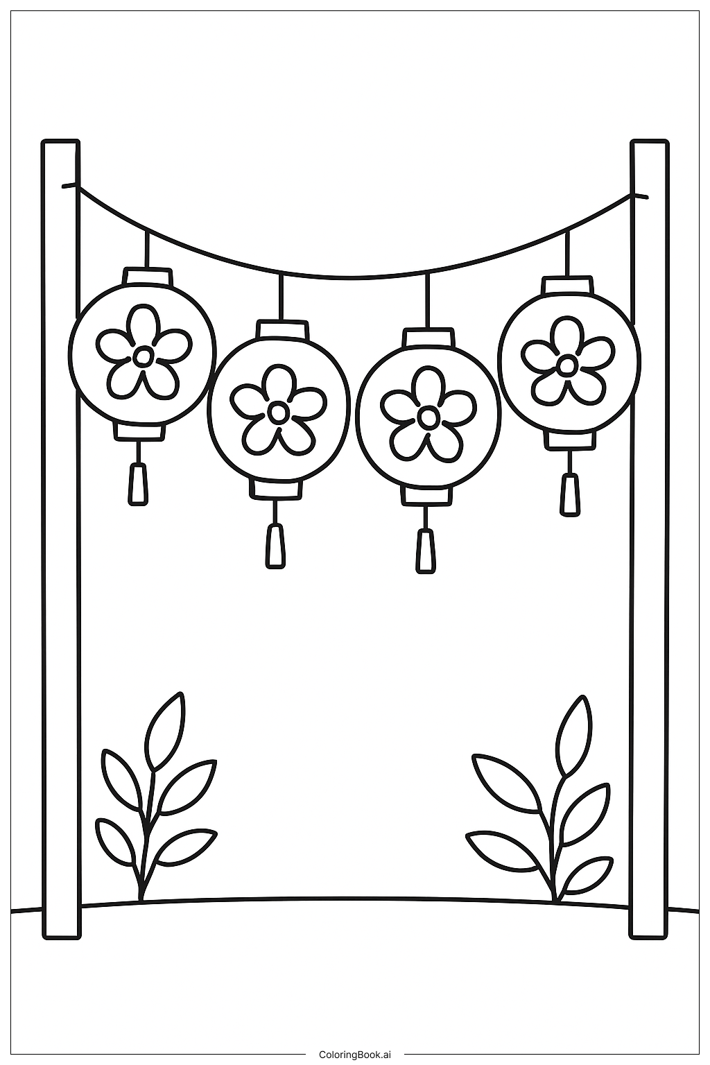 Hanging Flower Lanterns Coloring Page (Free PDF&PNG Printable)