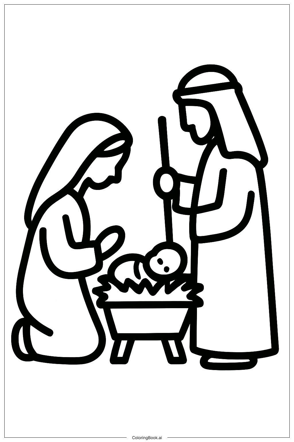 Happy Birthday Jesus Simple Nativity Coloring Page (Free PDF&PNG Printable)