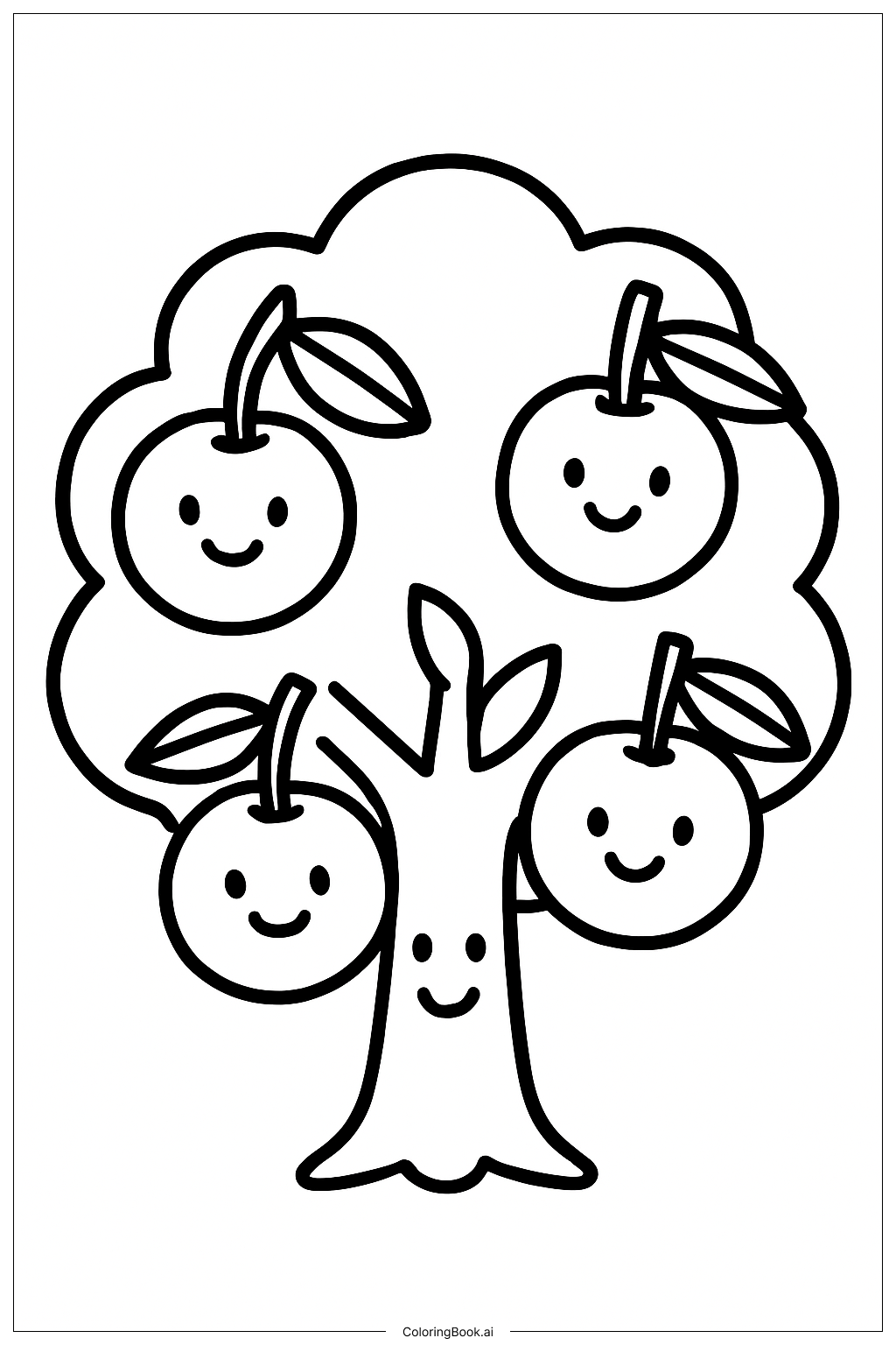 Happy Fruit Tree Coloring Page (Free PDF&PNG Printable)