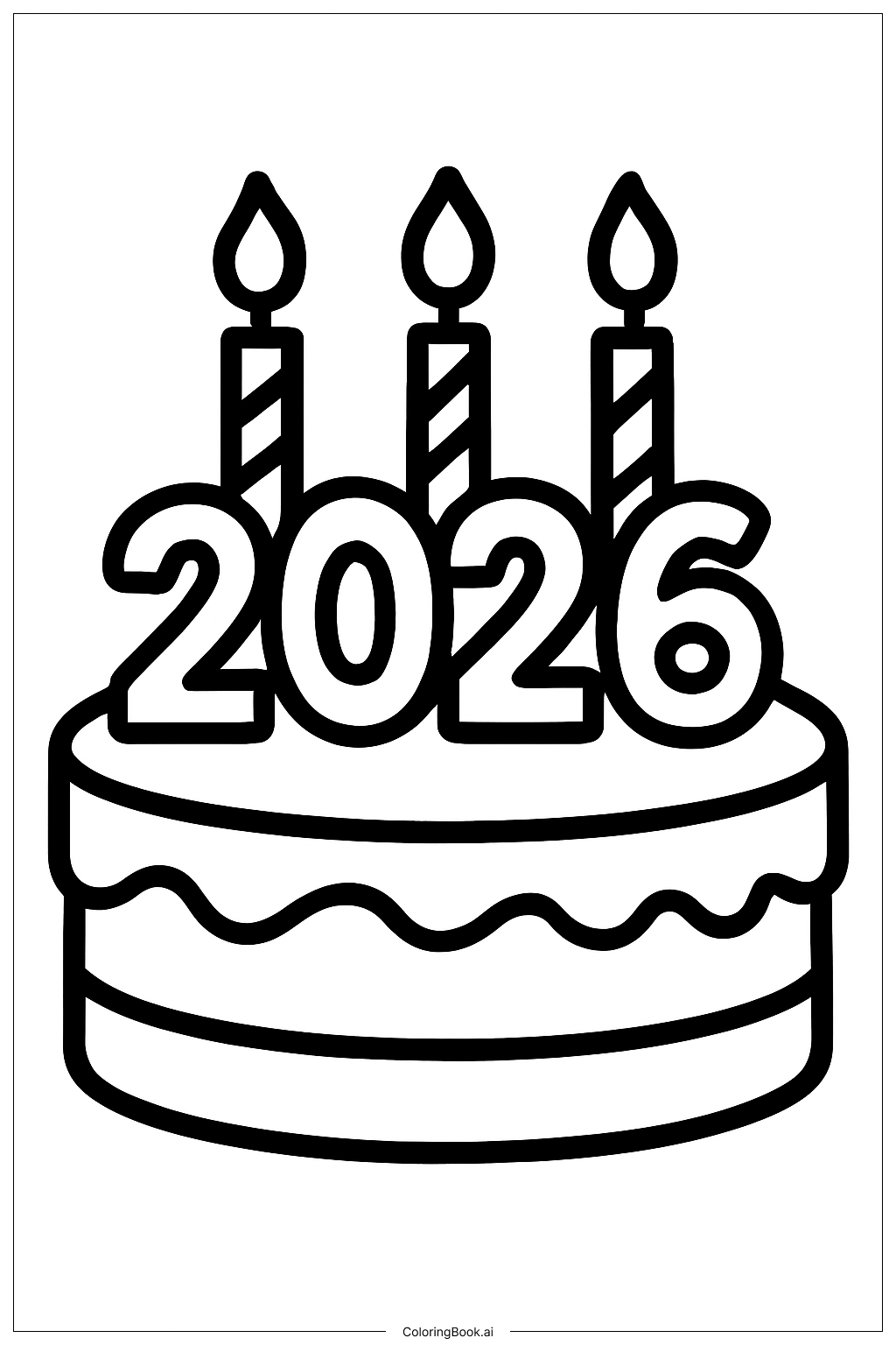 Frohes Neues Jahr 2026 Einfacher Kuchen Ausmalbild (Kostenloses PDF ...