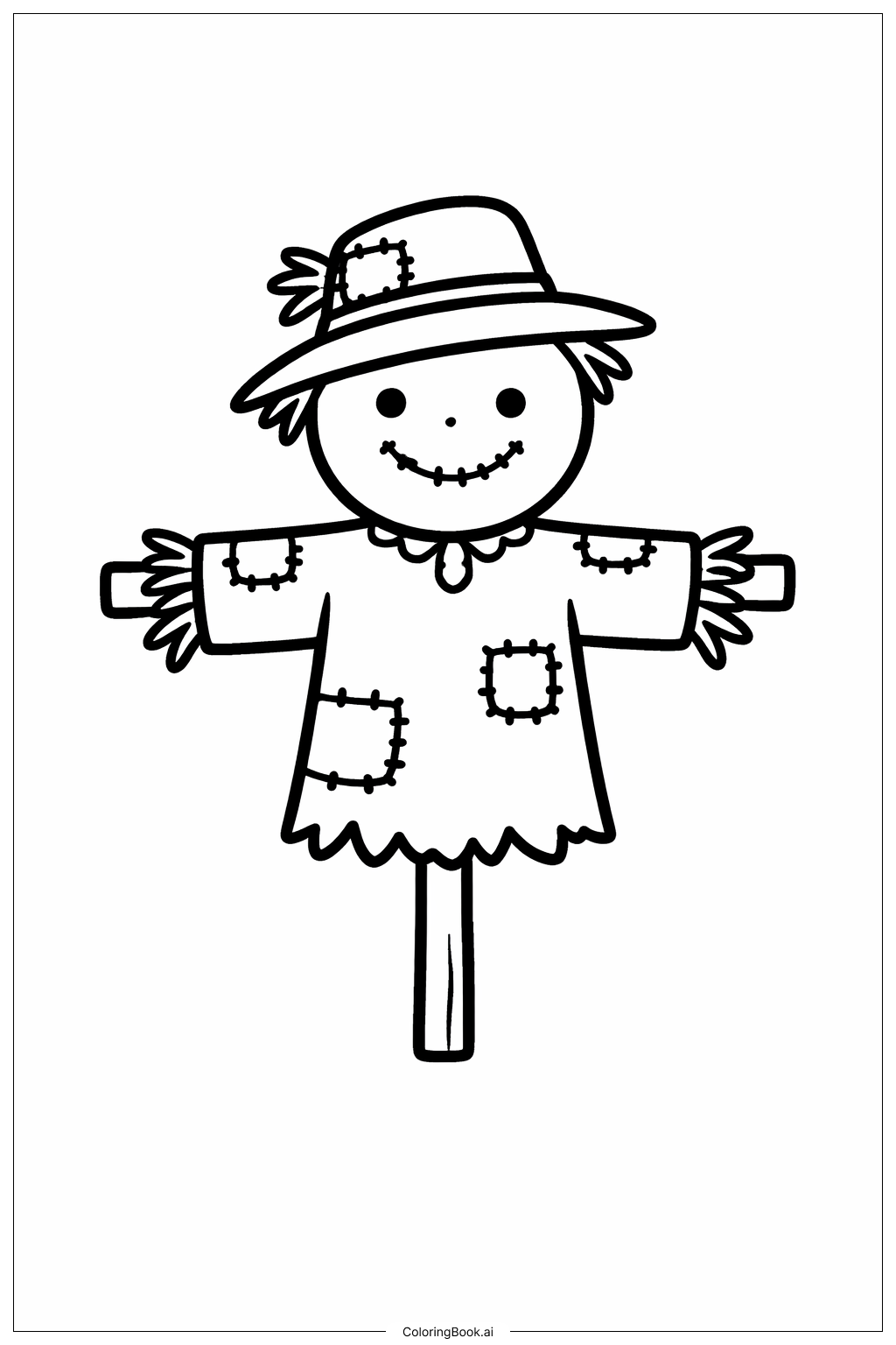 Happy Scarecrow Fall Coloring Page (Free PDF&PNG Printable)