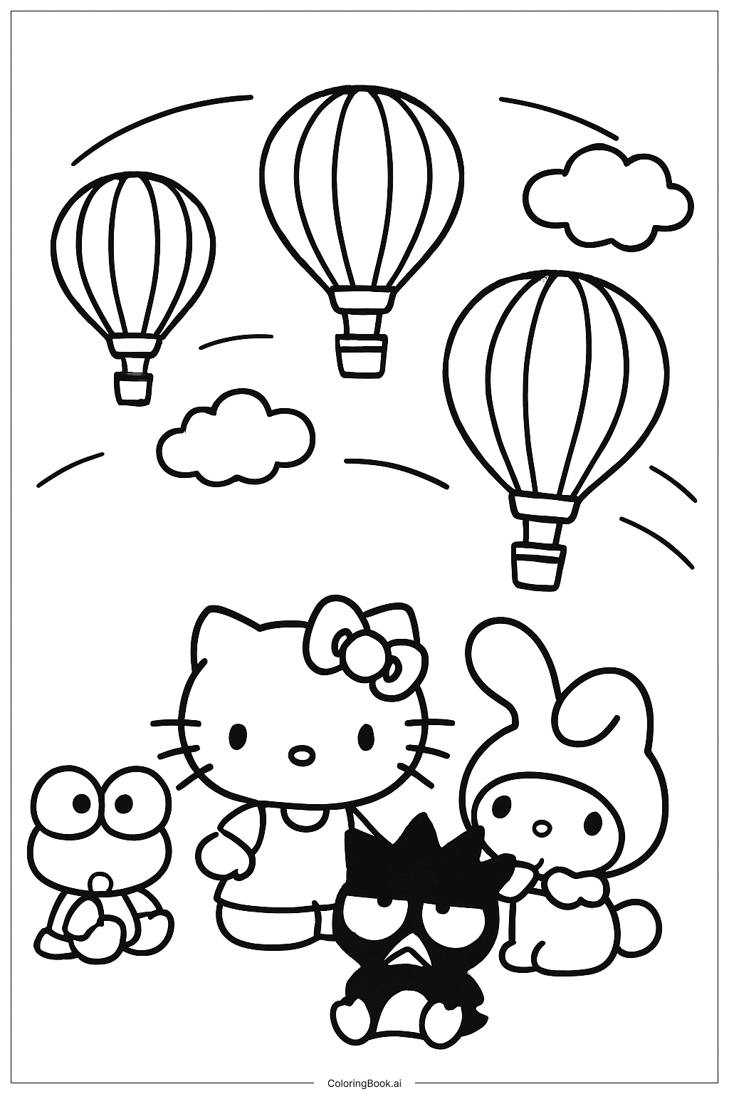 Hello Kitty And Friends Balloon Festival Coloring Page (Free PDF&PNG ...